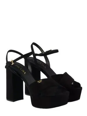 Prada Suede Platform Sandals With Column Heel - Black