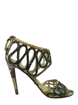 SERGIO ROSSI Embellished Snakeskin Sandals - Neutrals