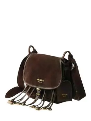 Prada Prada Corsaire Suede Mini Shoulder Bag Brown