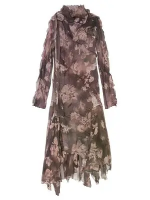 DIESEL® Asymmetric Floral Chiffon And Silk-crepe Midi Dress - Brown