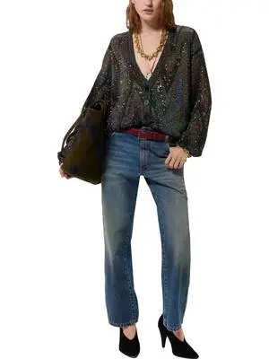 Missoni Sequin Embellished Zigzag Knit Cardigan - Grey