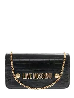 Moschino Crocodile-effect Logo-embellished Shoulder Bag - Black