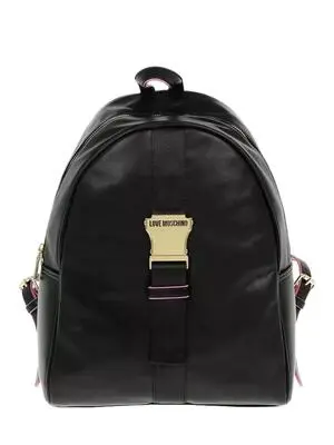 Moschino Faux Leather Backpack With Buckle Detail - Black