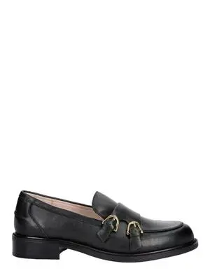 COCCINELLE Double-buckle Leather Loafers - Black