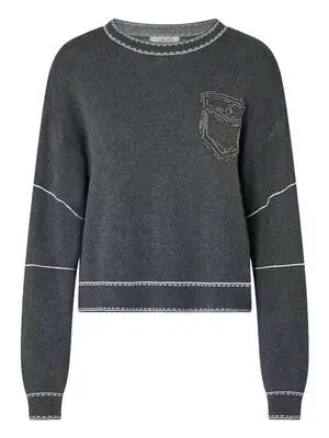Liu Jo Sweater With Contrast Stitching And Embellished Pocket - Grey