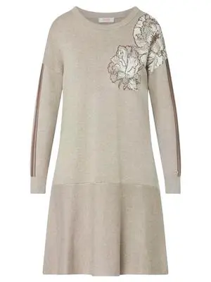Liu Jo Jacquard Knit Dress With Floral Detail - Neutrals