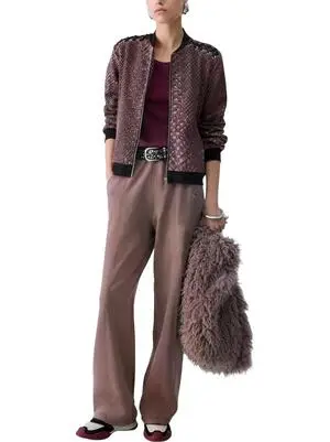 Liu Jo Cropped Bomber Jacket With Lace Detail - Brown