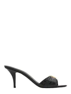 FERRAGAMO Gancini Embellished Kitten Heel Slides - Black