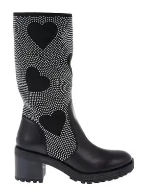 Moschino Embellished Heart Pattern Boots - Black