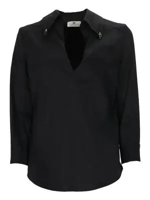 Elisabetta Franchi Logo Charm V-neck Blouse - Black