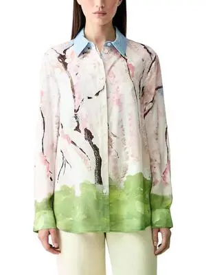 Stine Goya Relaxed-fit Long-sleeve Shirt With Cherry Blossom Print - Neutrals
