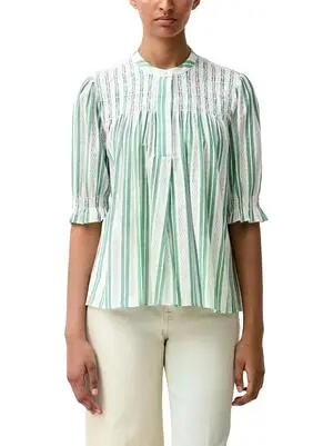 Stine Goya Smocked Striped Blouse - White