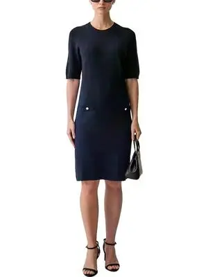 JOOP! Short-sleeve Midi Dress With Button Detail - Blue