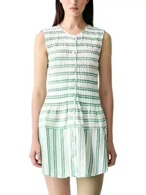 Stine Goya Smocked Striped Mini Dress - White