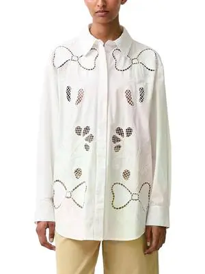 Stine Goya Cotton Bow Broderie Anglaise Shirt - White