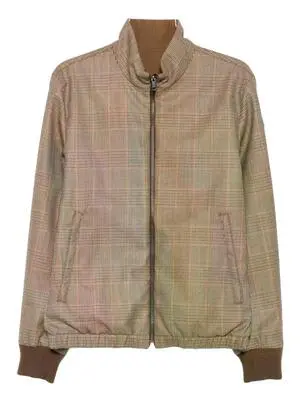 Moncler Checked High Neck Zip-up Jacket - Brown