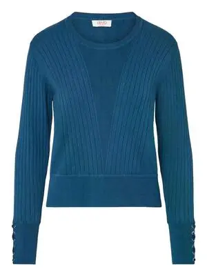 Liu Jo Ribbed Knit Sweater With Lace Detailing - Blue