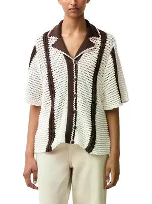 Stine Goya Crochet Knit Striped Cardigan With Contrast Trim - White