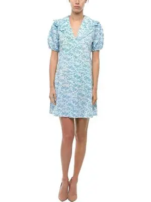 SAMSOE SAMSOE Jytta Floral-print Ruffled-collar Mini Dress - Blue