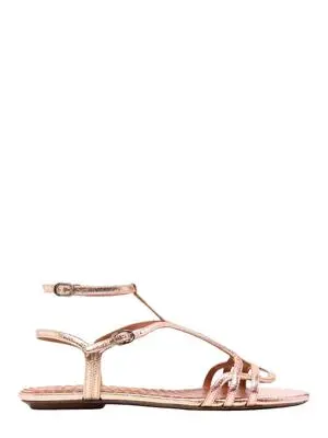 Chie Mihara Pink Leather Metallic Finish Sandals - Gold