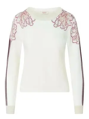 Liu Jo Jacquard Sweater With Floral Detail - White