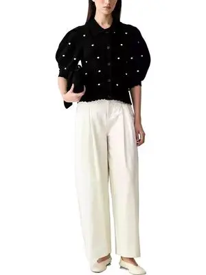 Stine Goya Polka-dot Puff-sleeve Cardigan - Black