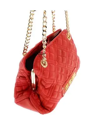 Moschino Quilted Logo Plaque Shoulder Bag - Red