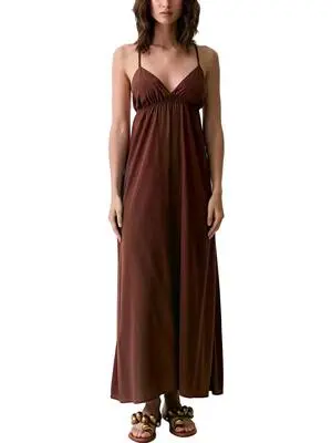 BENETTON Maxi Dress With Criss-cross Back - Brown
