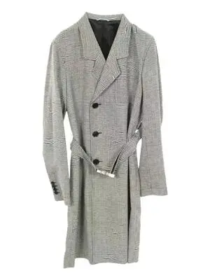Dior Houndstooth Pattern Belted Coat - Black