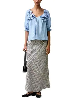 Stine Goya Ruffled Puff-sleeve Top - Blue
