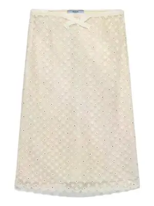 Prada Embroidered Lace Skirt - Neutrals