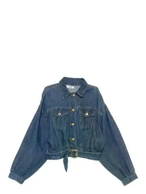 JIJIL Belted Cropped Denim Jacket - Blue
