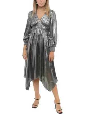 ALLSAINTS Estelle Asymmetric Metallic Midi Dress - Silver