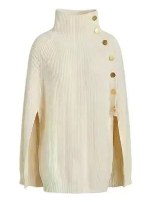 Alberta Ferretti Ribbed-knit Button-fastening Cape - Neutrals