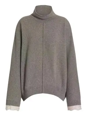 Alberta Ferretti Lace-trimmed High-neck Sweater - Grey