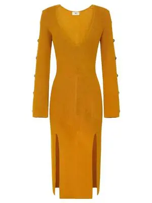 Elisabetta Franchi Knit Dress With Jewel Buttons - Yellow
