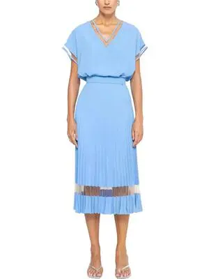NISSA V-neck Top With Graphic Detailing - Blue