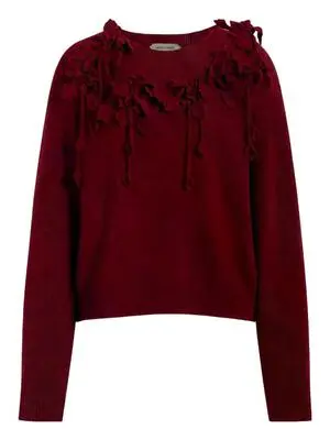 Alberta Ferretti Floral Appliqué Wool Sweater - Red