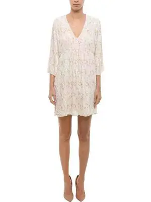 SAMSOE SAMSOE Abstract Print V-neck Mini Dress - White