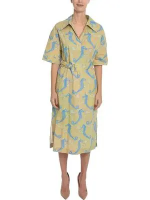SAMSOE SAMSOE Malena Seahorse-print Midi Shirt Dress - Neutrals