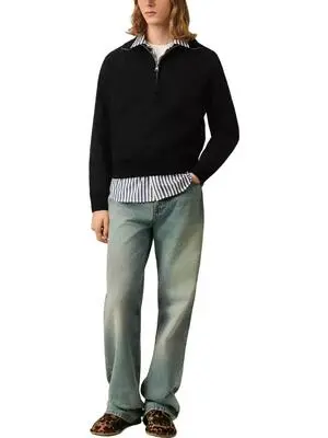 AMI Paris Cotton Zipped Sweatshirt With Embossed De Coeur - Black