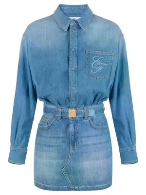 Elisabetta Franchi Denim Mini Dress With Belt - Blue