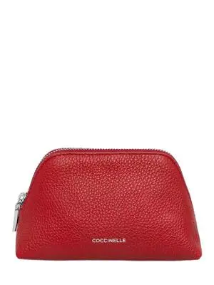 COCCINELLE Grained Leather Makeup Bag - Red