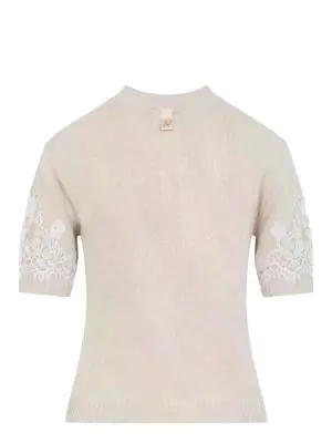 Alberta Ferretti Lace Trim Short Sleeve T-shirt - Neutrals