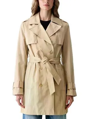 Guess Double-breasted Belted Trench Coat - Neutrals