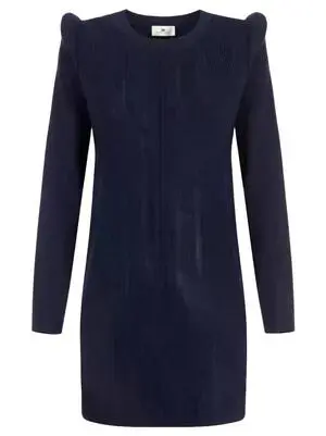 Elisabetta Franchi Knit Mini Dress With Sculptural Shoulder Detail - Blue