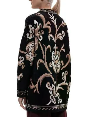 Etro Floral Intarsia Wool Cardigan - Black