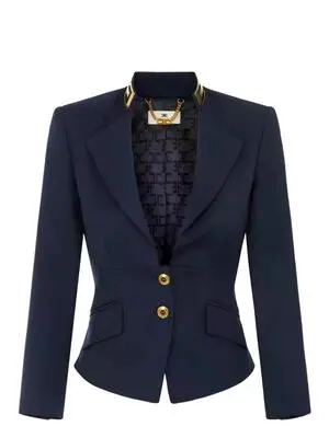 Elisabetta Franchi Gabardine Jacket With Jewel Collar - Blue