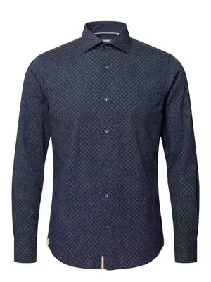 TINTORIA MATTEI 954 Geometric-print Long-sleeve Shirt - Blue