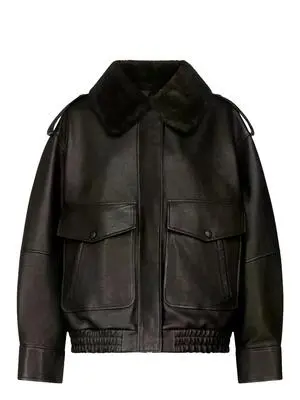 Loulou De Saison Russo Shearling Collar Leather Jacket - Brown